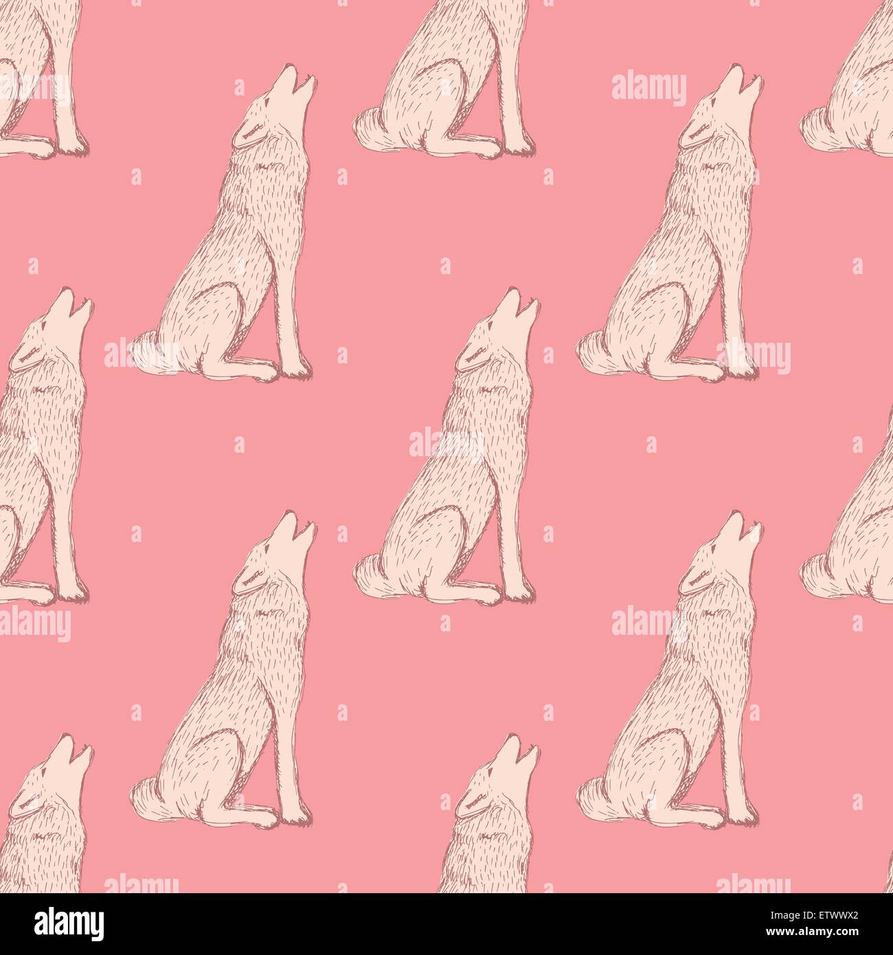 Sketch howling wolf in vintage style, vector seamless pattern Stock ...
