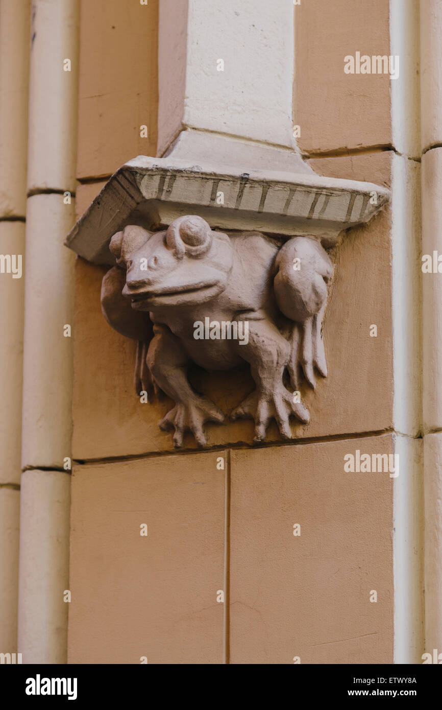 Detail of frog sculpture on art nouveau building in Riga's old town ...