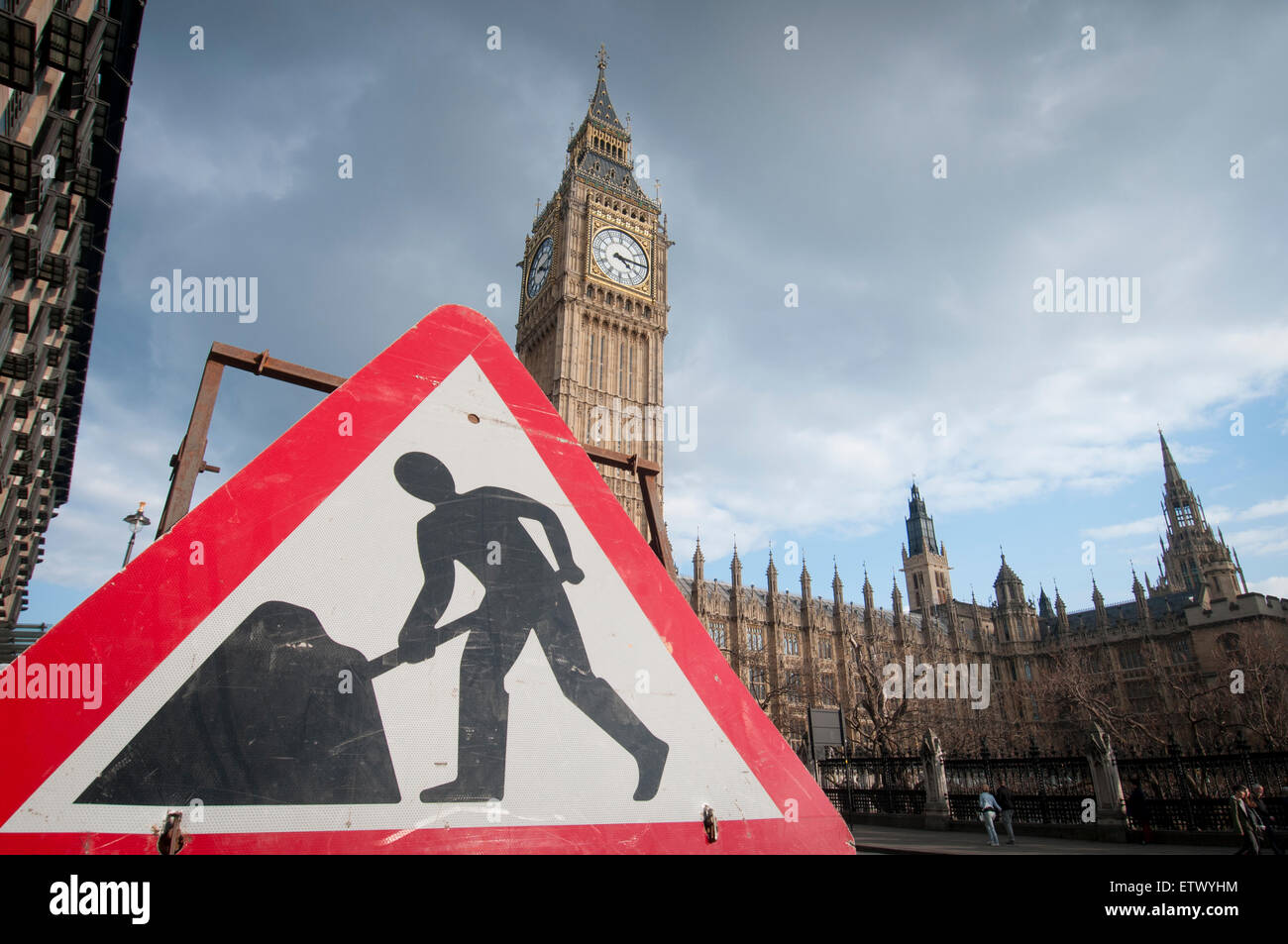 Men at work road sign outside the Houses of Parliament Stock Photo - Alamy