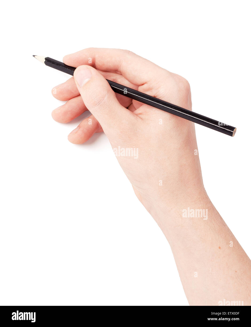 Hand with pencil writing something isolated on white background Stock ...