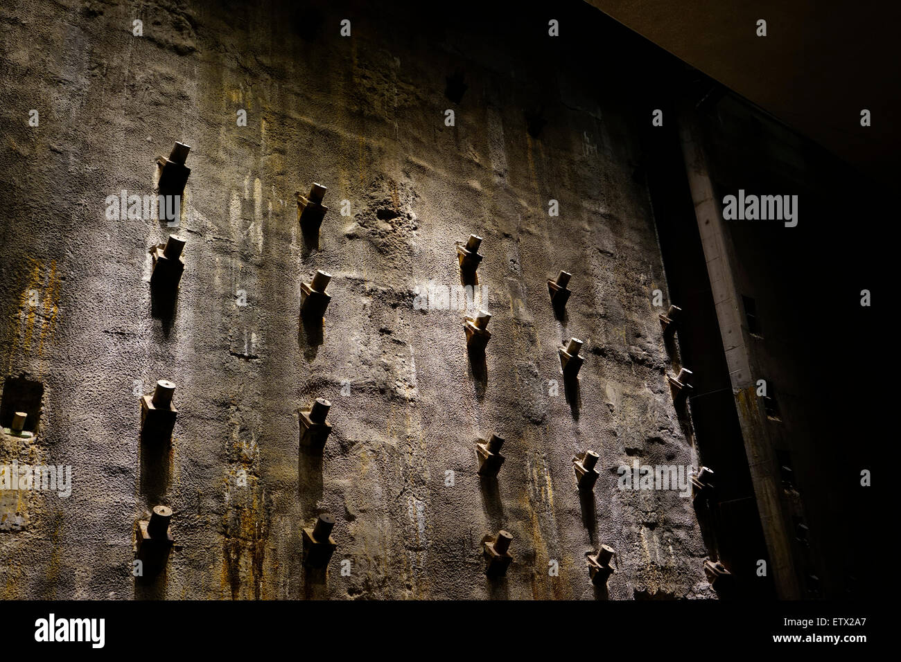 original slurry wall in foundation hall in the 9/11 memorial museum ...