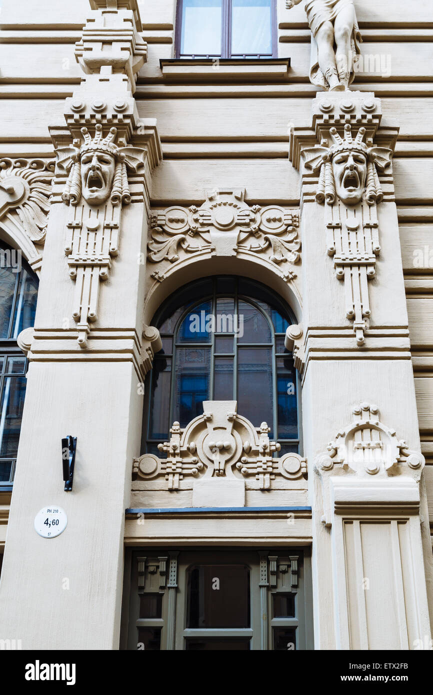 Facade of Art Nouveau (Jugendstil) building at Alberta Iela 2, Riga ...