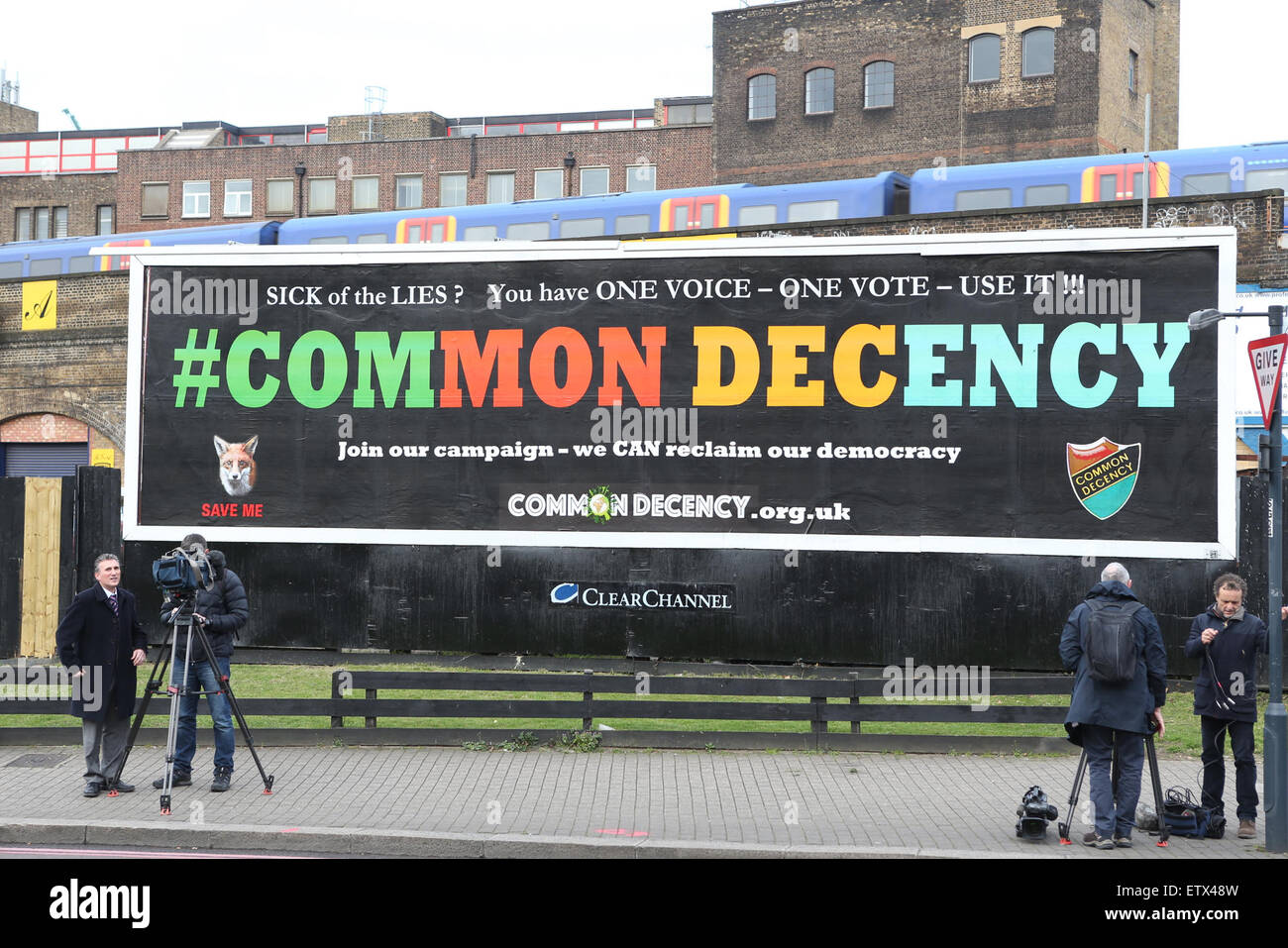 Brian May unveils Campaign Billboard to launch his common decency campaign, South Lambeth Road ...
