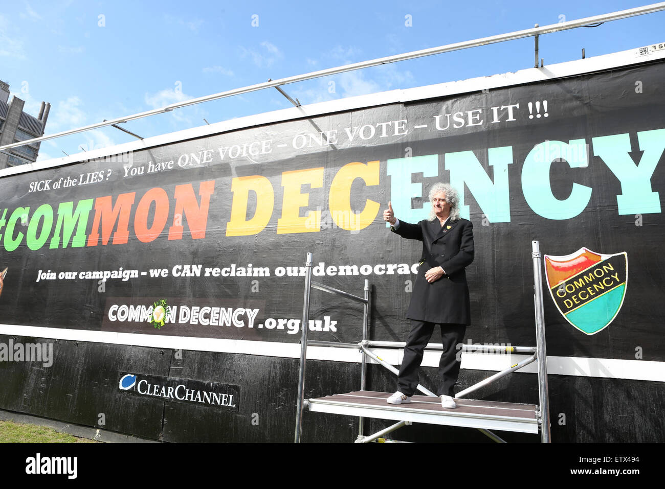 Brian May unveils Campaign Billboard to launch his common decency campaign, South Lambeth Road ...