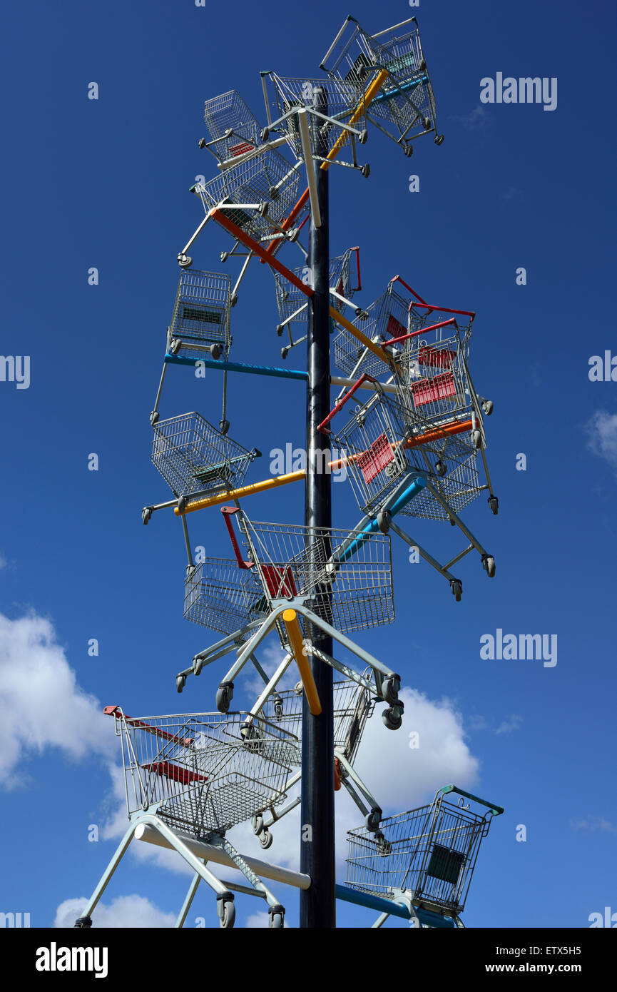 Shopping trolley sculpture, River Lea, Bow Creek, London, United ...