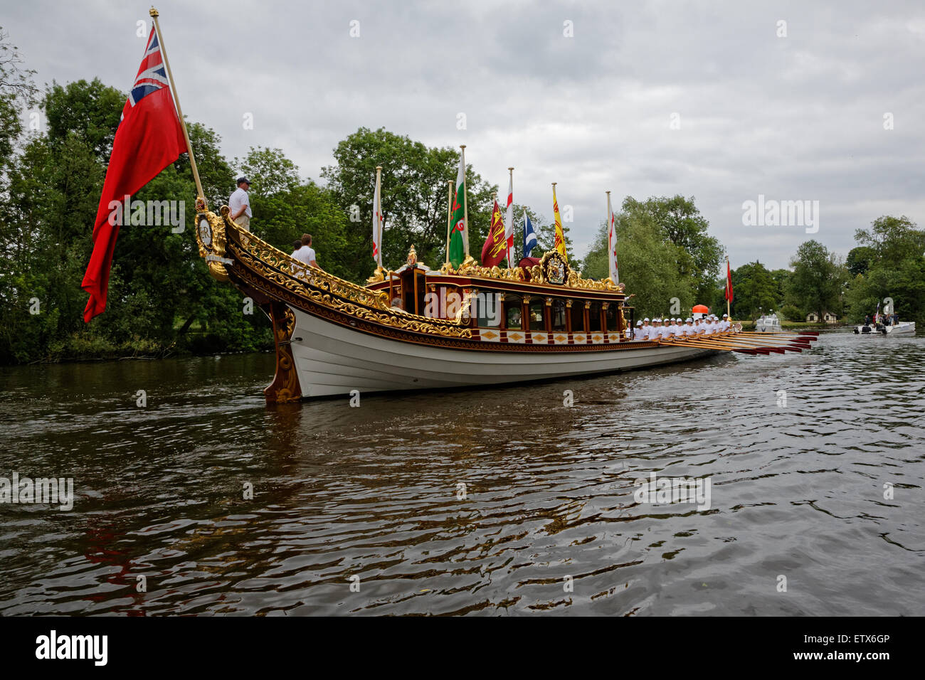 The Queens 94 foot British Royal Barge Gloriana on the River Thames in ...