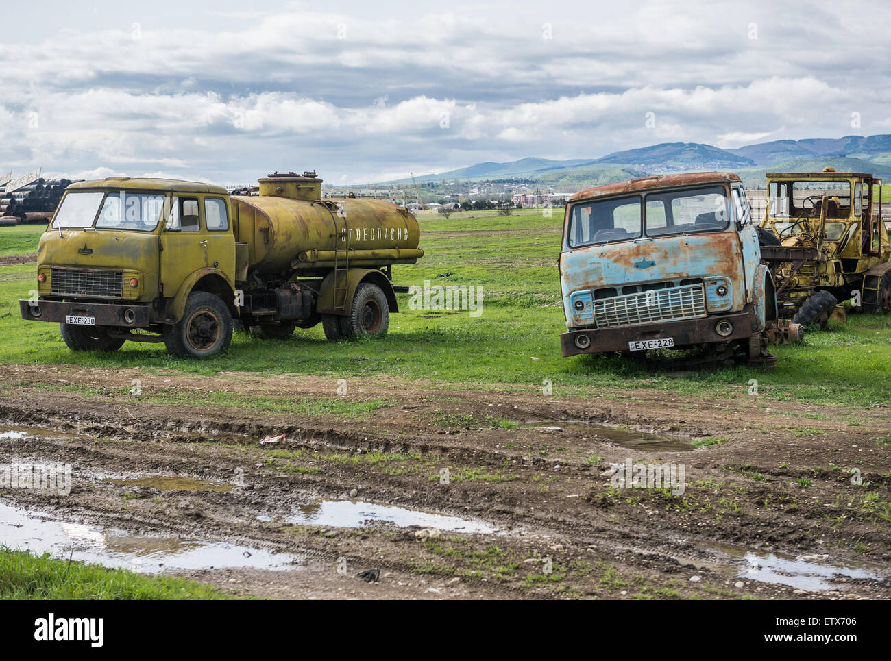 Old Belorussian Minsk Automobile Plant MAZ trucks in Georgia Stock ...