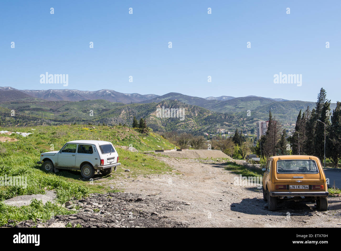 old Lada Niva cars also known as VAZ-2121 in Georgia Stock Photo - Alamy