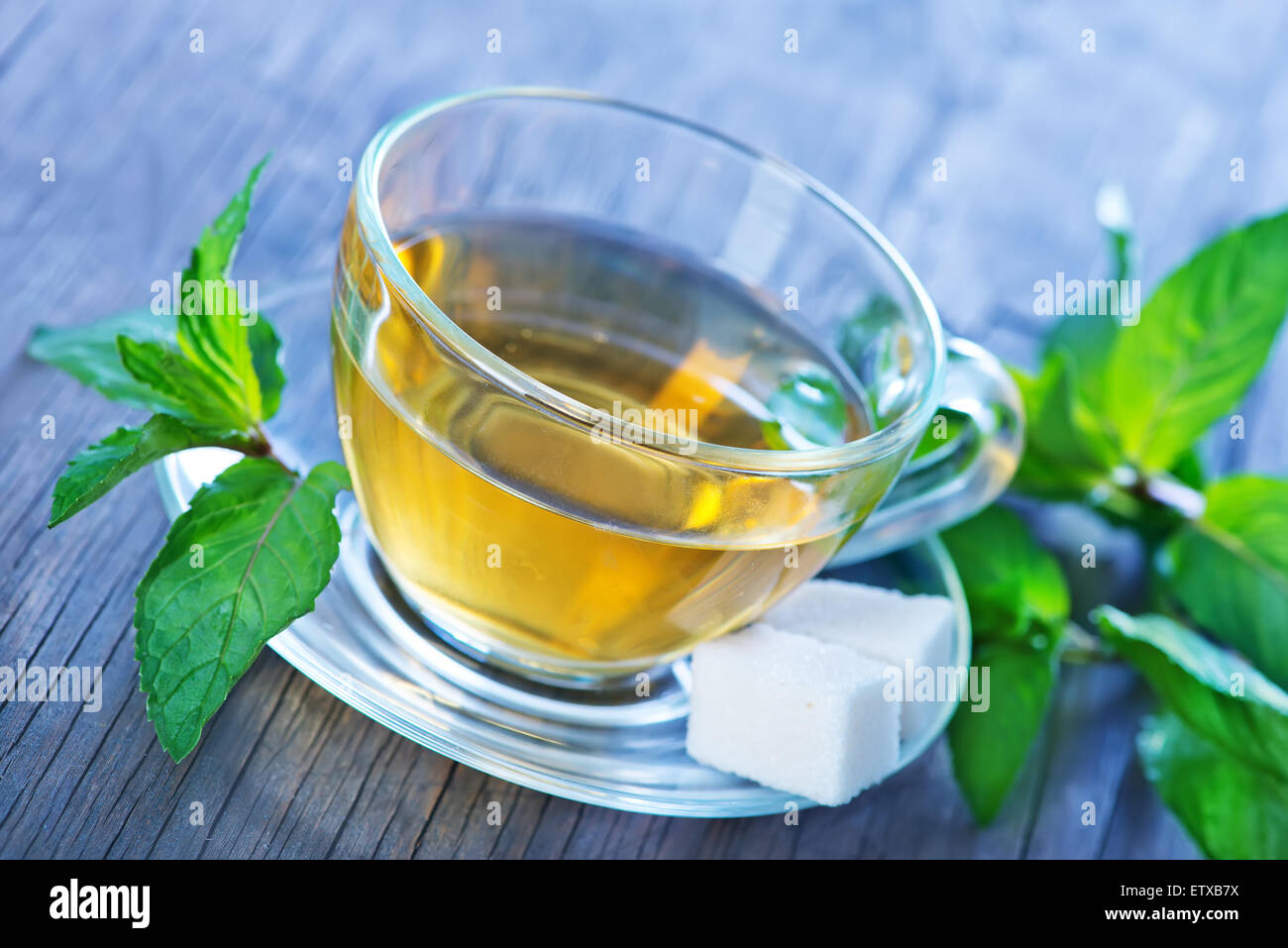 mint tea in cup and on a table Stock Photo - Alamy