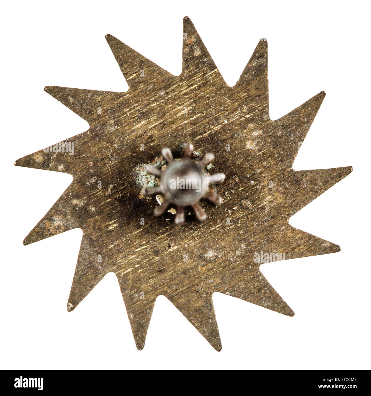 Pinion of old clock mechanism, isolated on white background Stock Photo ...