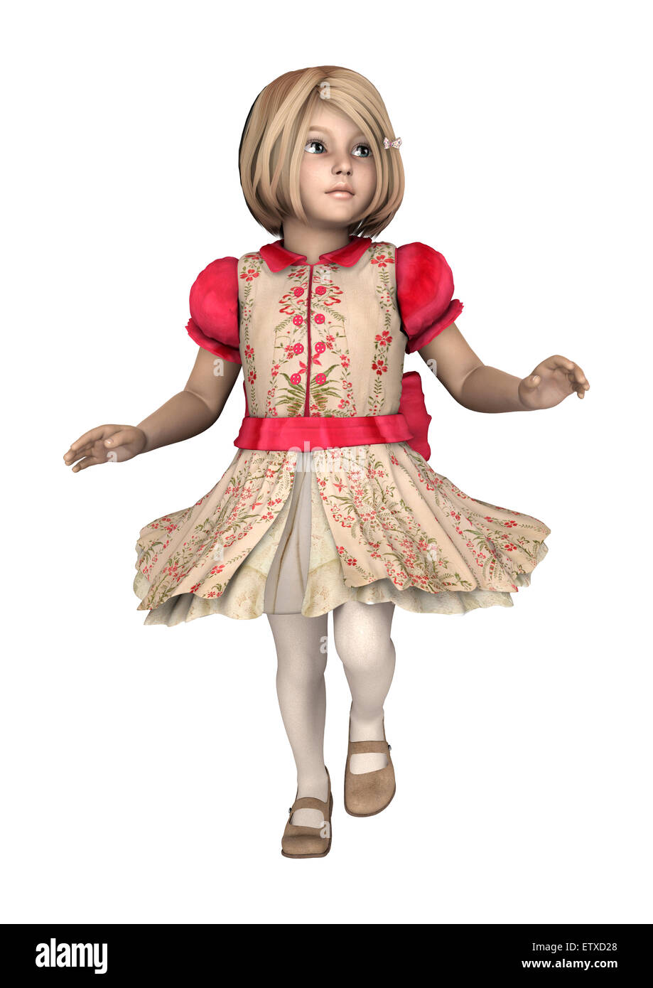 3D digital render of a little girl playing isolated on white background ...