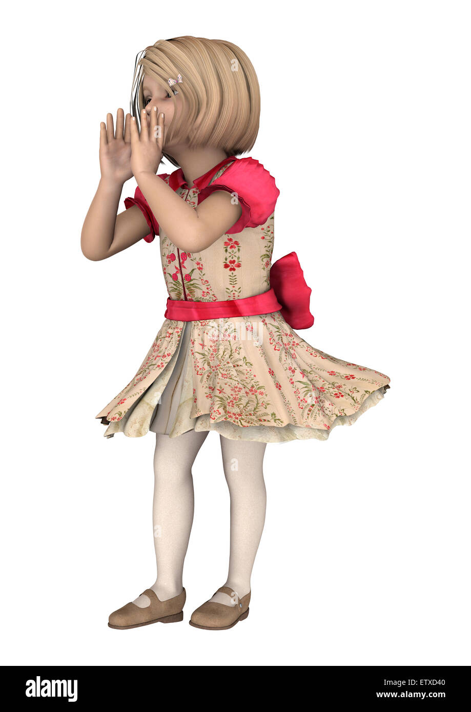 3D digital render of a little girl calling someone isolated on white ...