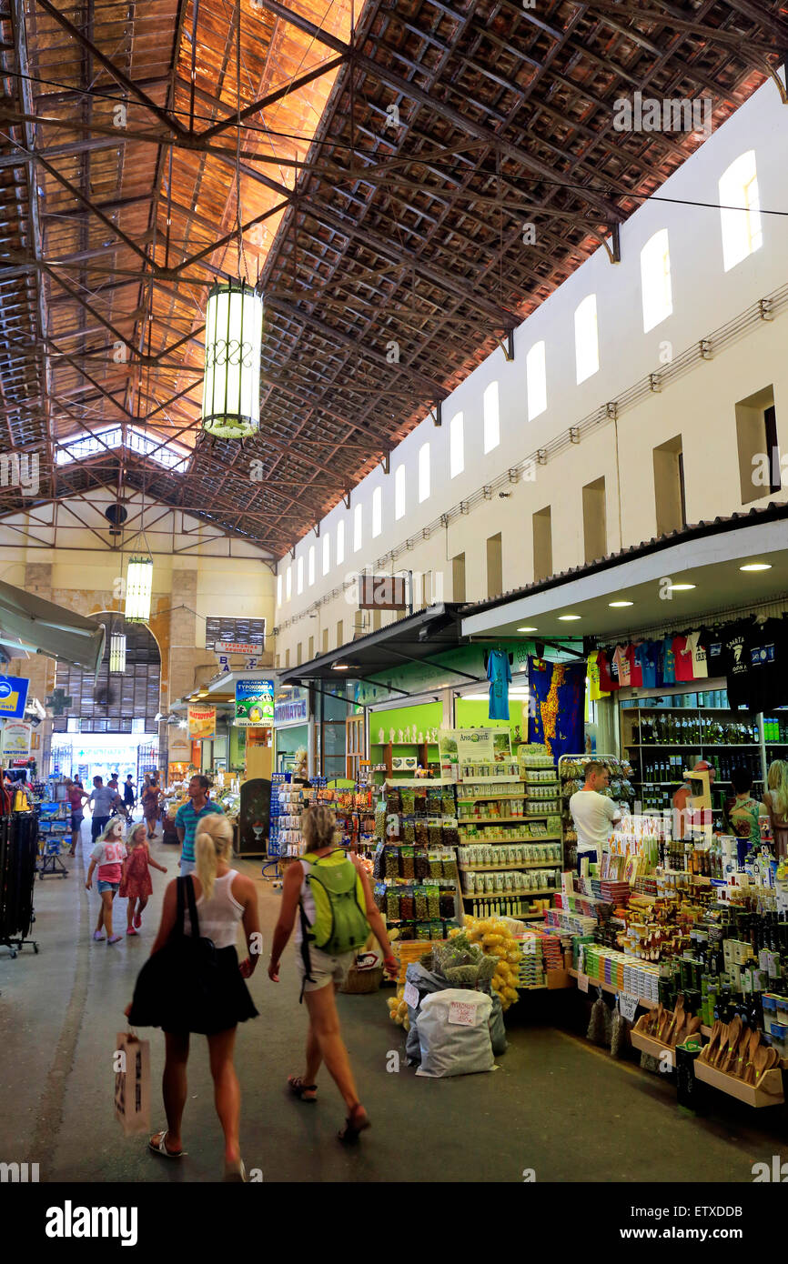 Chania, Greece, people in the market hall of Chania in Crete Stock ...