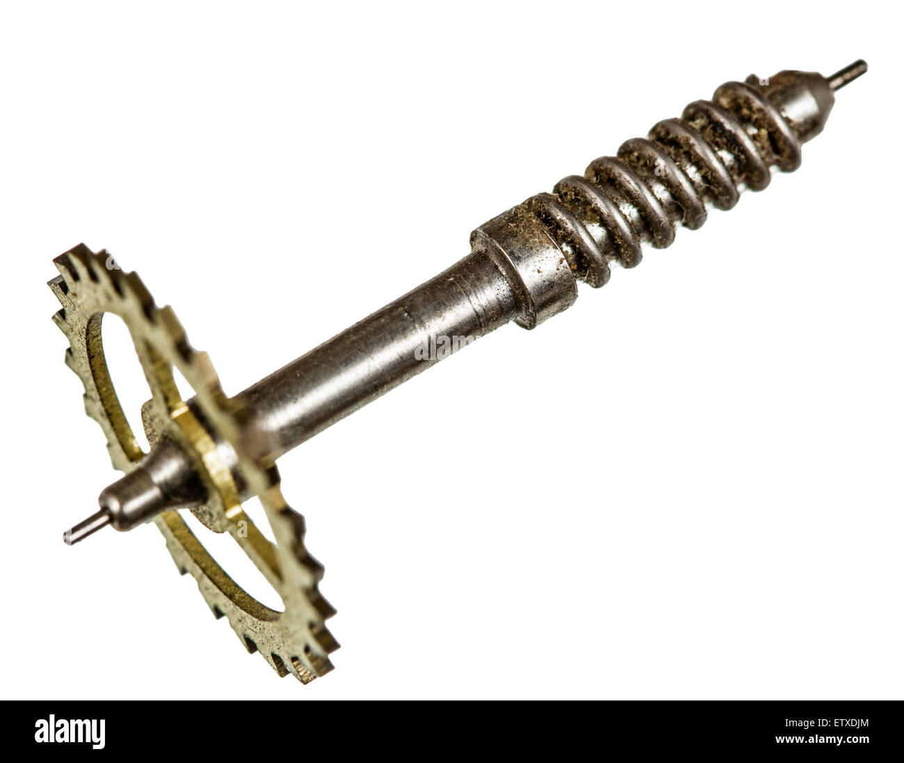 Pinion of old clock mechanism, isolated on white background Stock Photo ...