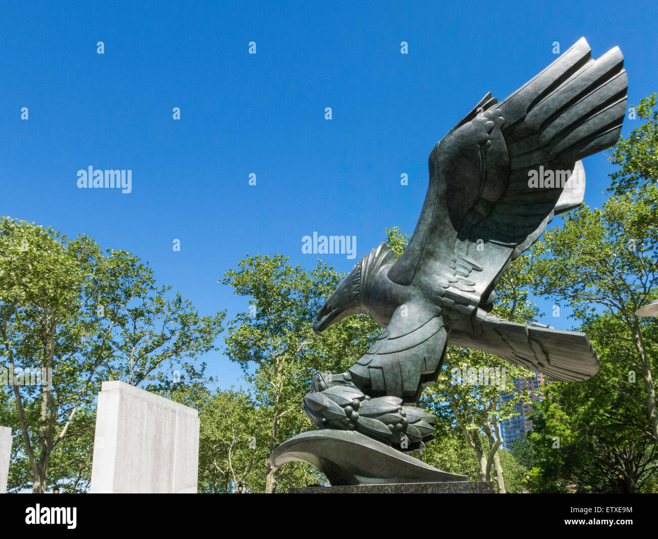 Bronze Eagle and Wreath Statue, East Coast War Memorial, Battery Park ...