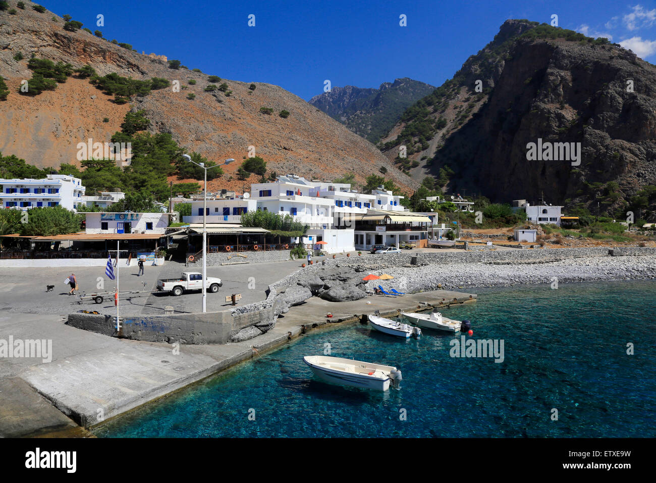 Agia Roumeli, Greece, overlooking the seaside village of Agia Roumeli ...