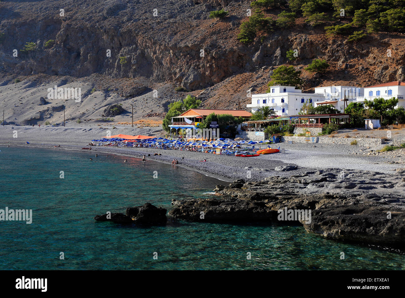 Agia Roumeli, Greece, overlooking the seaside village of Agia Roumeli ...