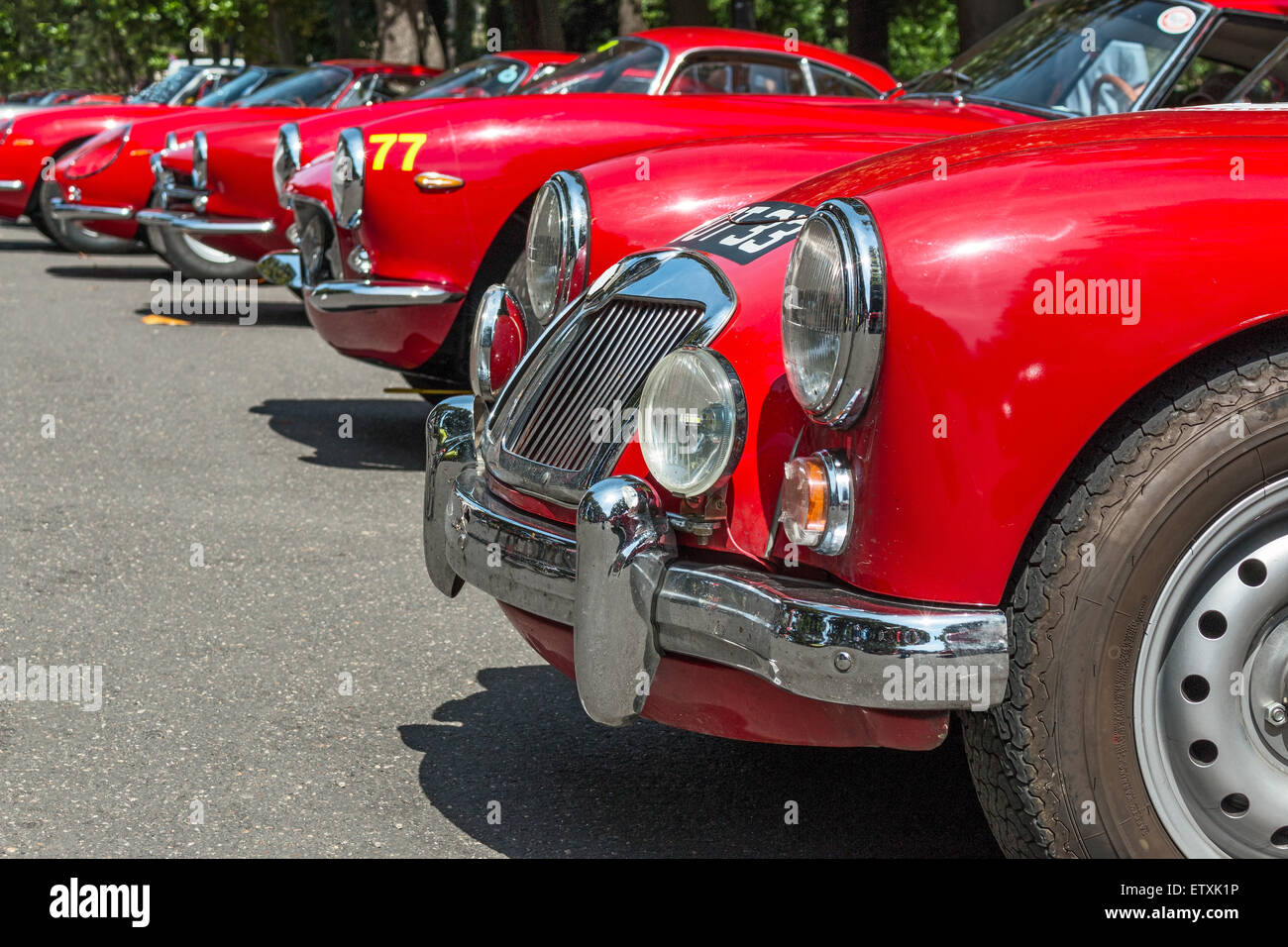 exposition of old red cars Stock Photo - Alamy