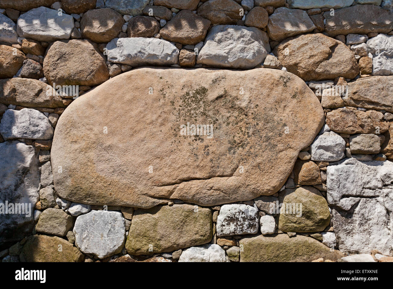 Huge Kanbe-ishi stone in the wall of Imabari Castle (stronghold of Todo ...
