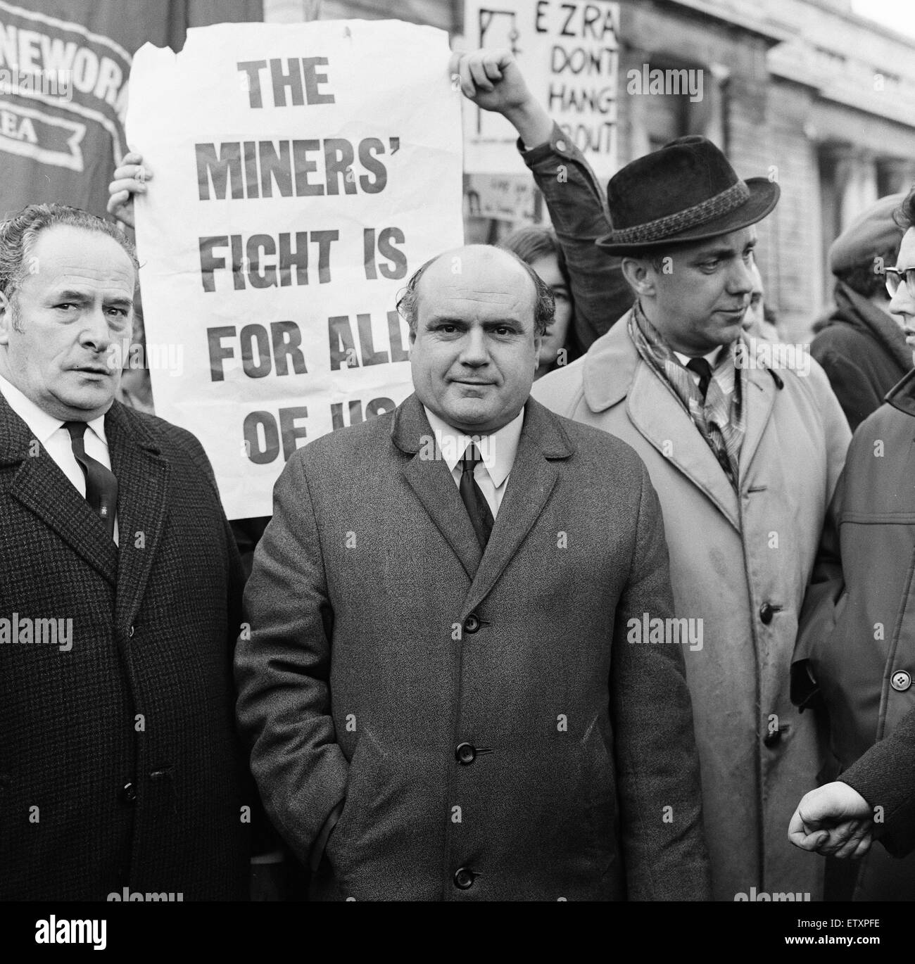 1972 Miners Strike. Miners demonstration through the streets of Cardiff ...