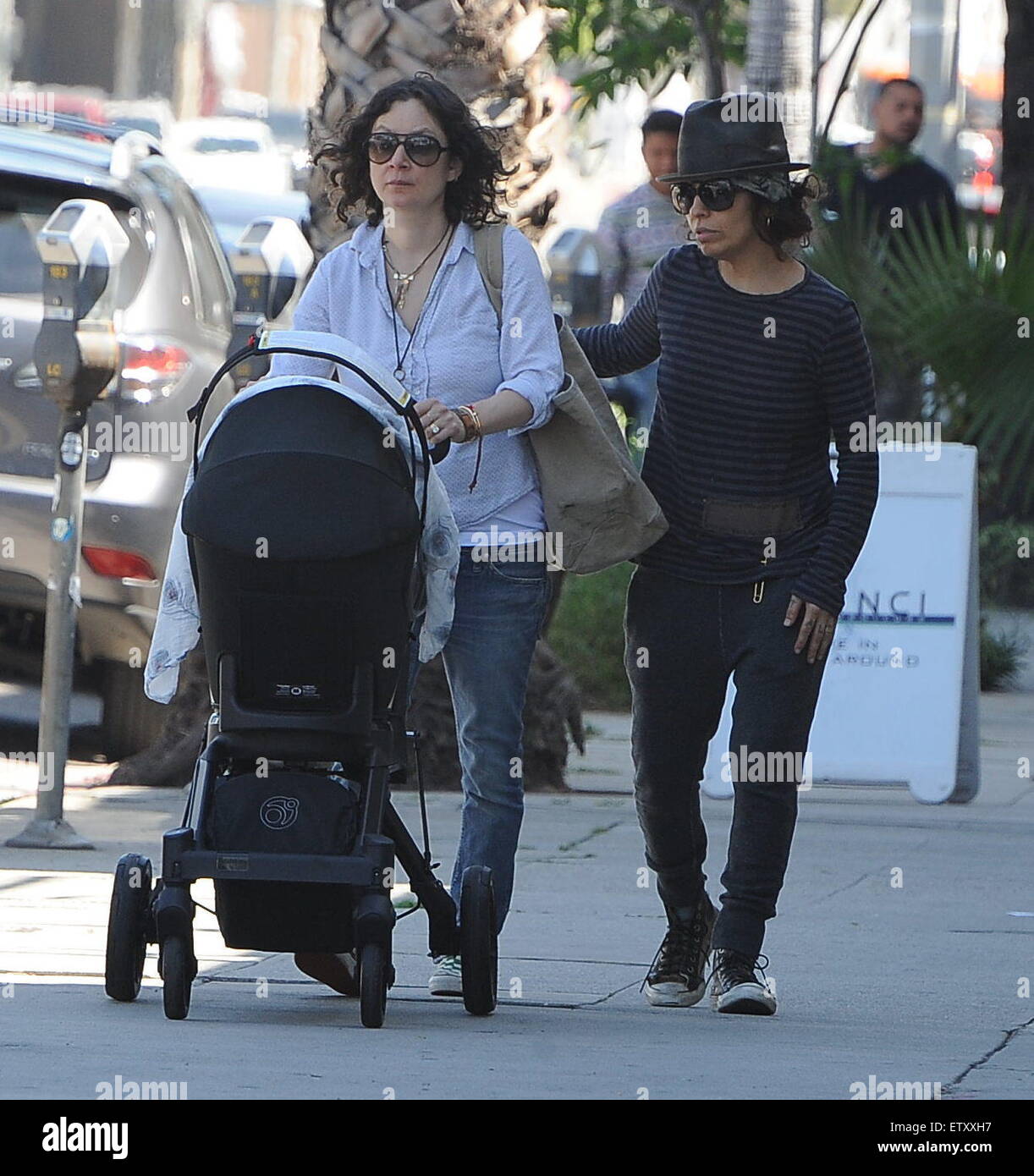 Sara Gilbert and Linda Perry out and about with their newborn baby in ...