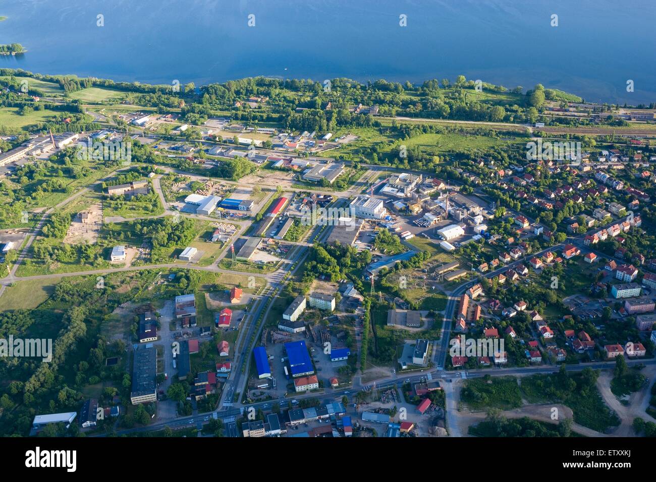 Aerial view of Gizycko - town on Niegocin lakeshore, Mazury, Poland ...