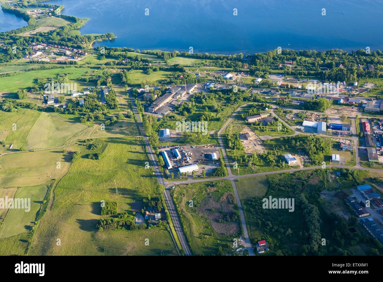 Aerial view of Gizycko - town on Niegocin lakeshore, Mazury, Poland ...