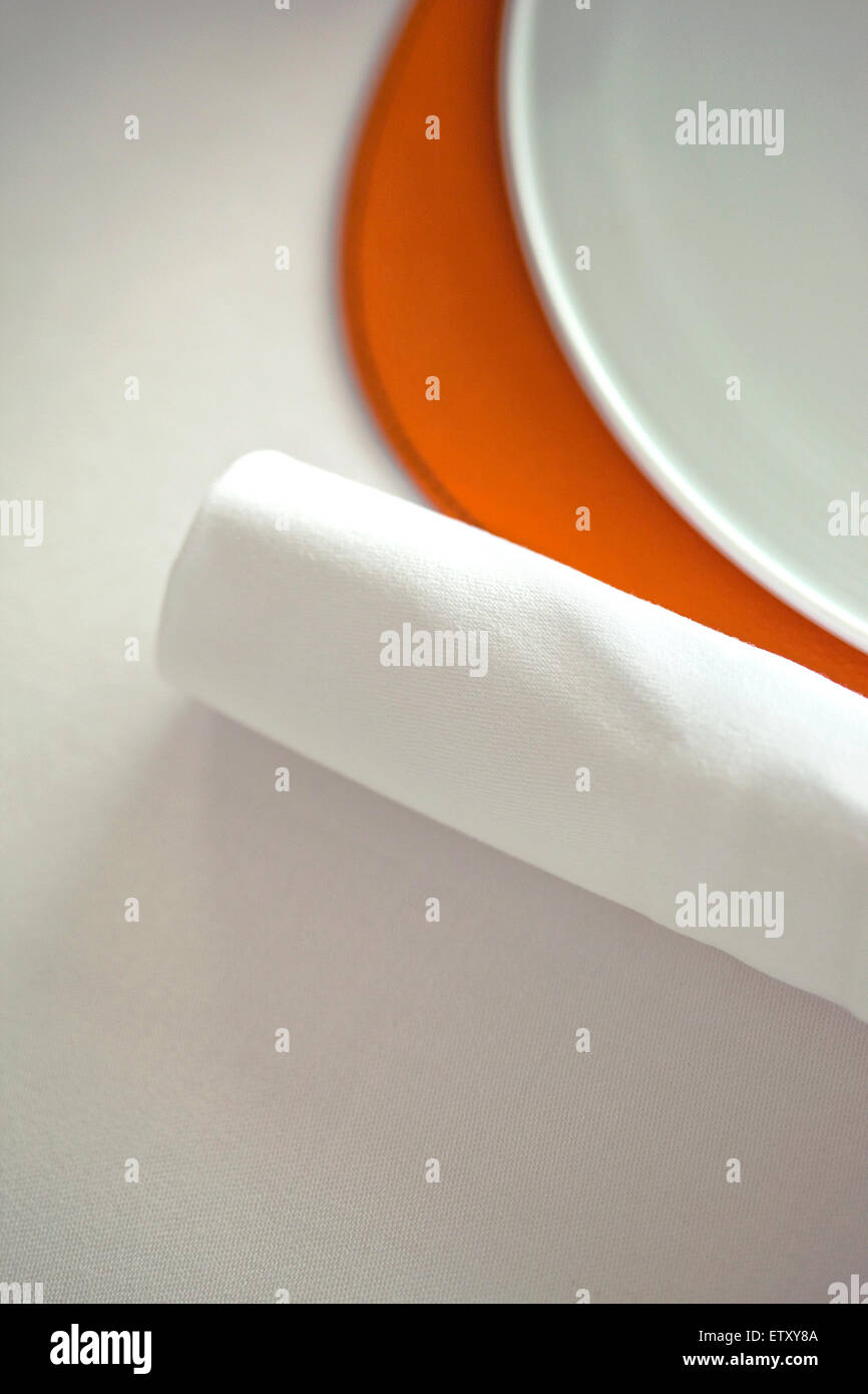 Close up on a table set up in a stylish restaurant Stock Photo - Alamy