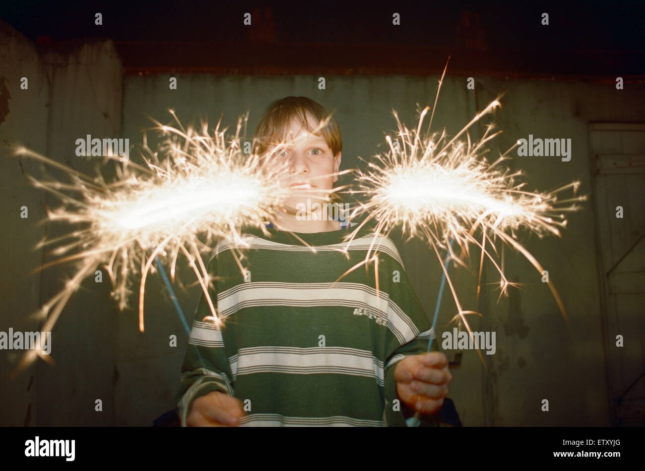 Teenage boy with Fireworks, 28th October 1994 Stock Photo - Alamy