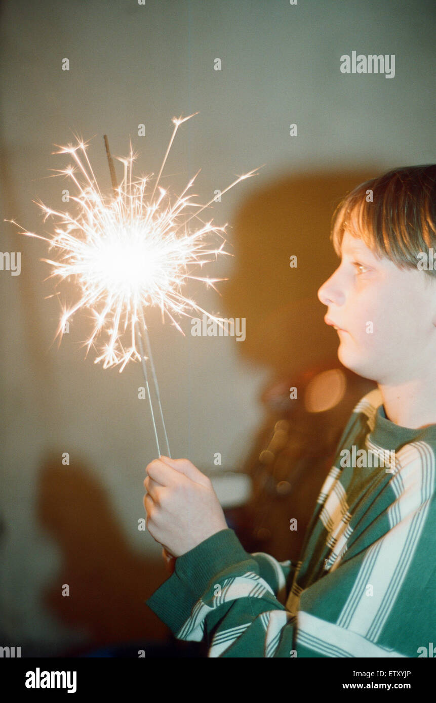 Teenage boy with Fireworks, 28th October 1994 Stock Photo - Alamy