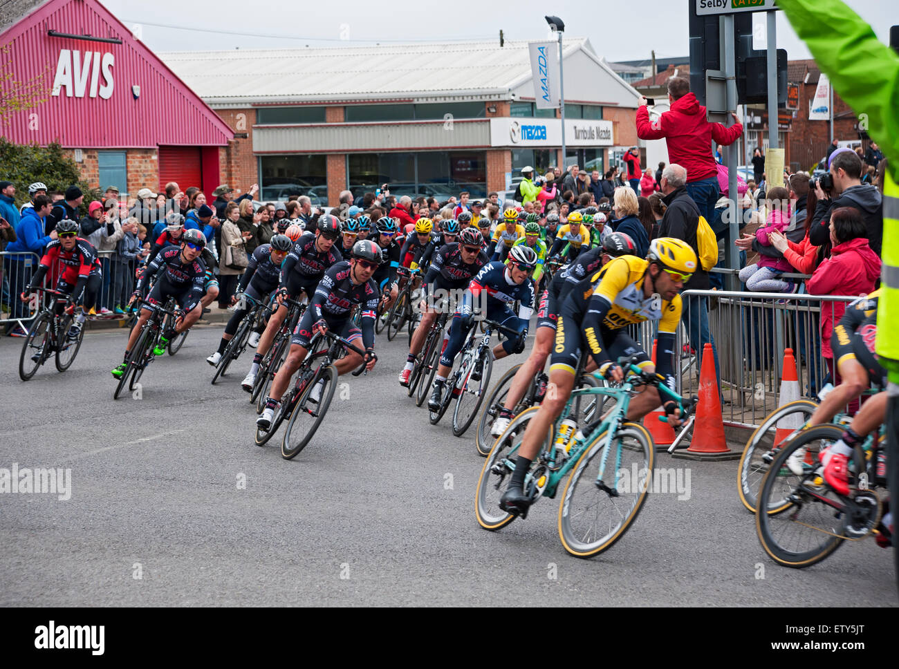 Professional cyclists riders competing in the Tour de Yorkshire 2015 ...