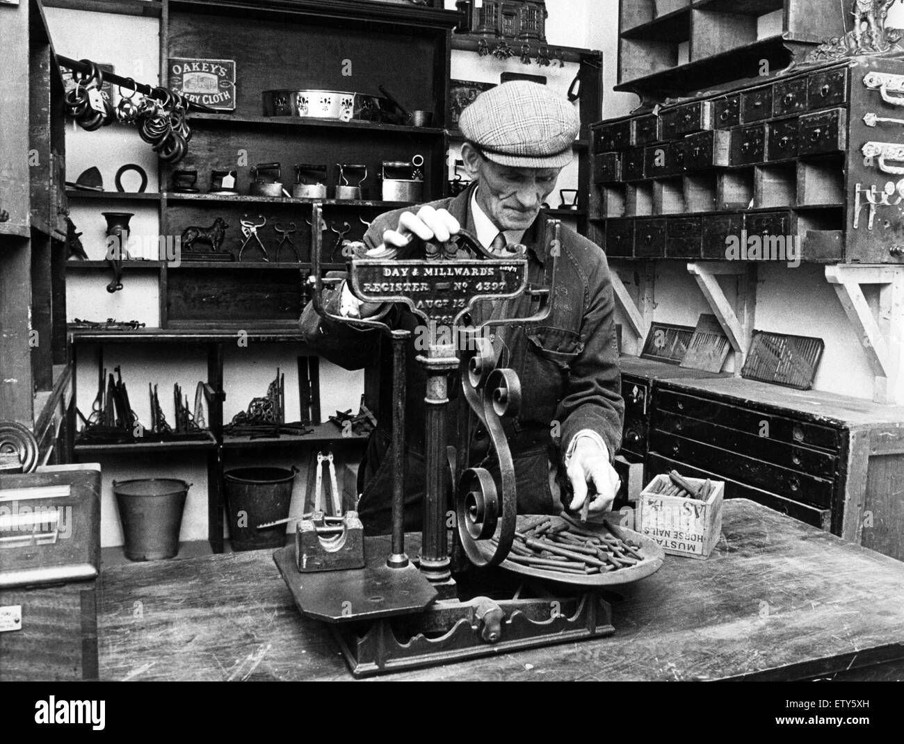 Jim Lloyd, museum attendant at Preston Park Museum, in the ironmongers ...
