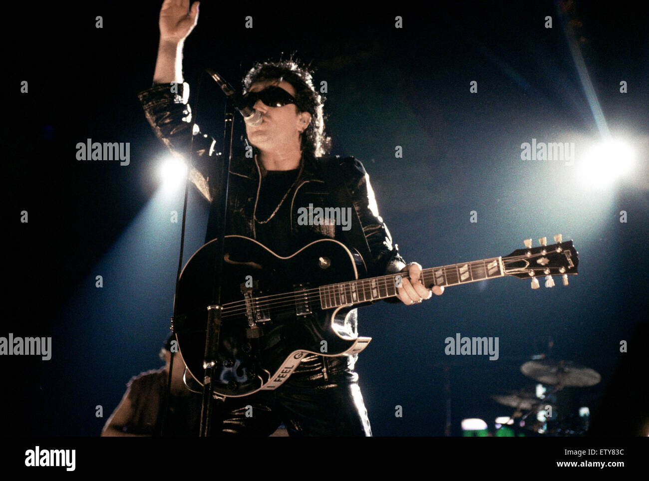 Rock group U2 performing on stage at the National Exhibition Centre in ...