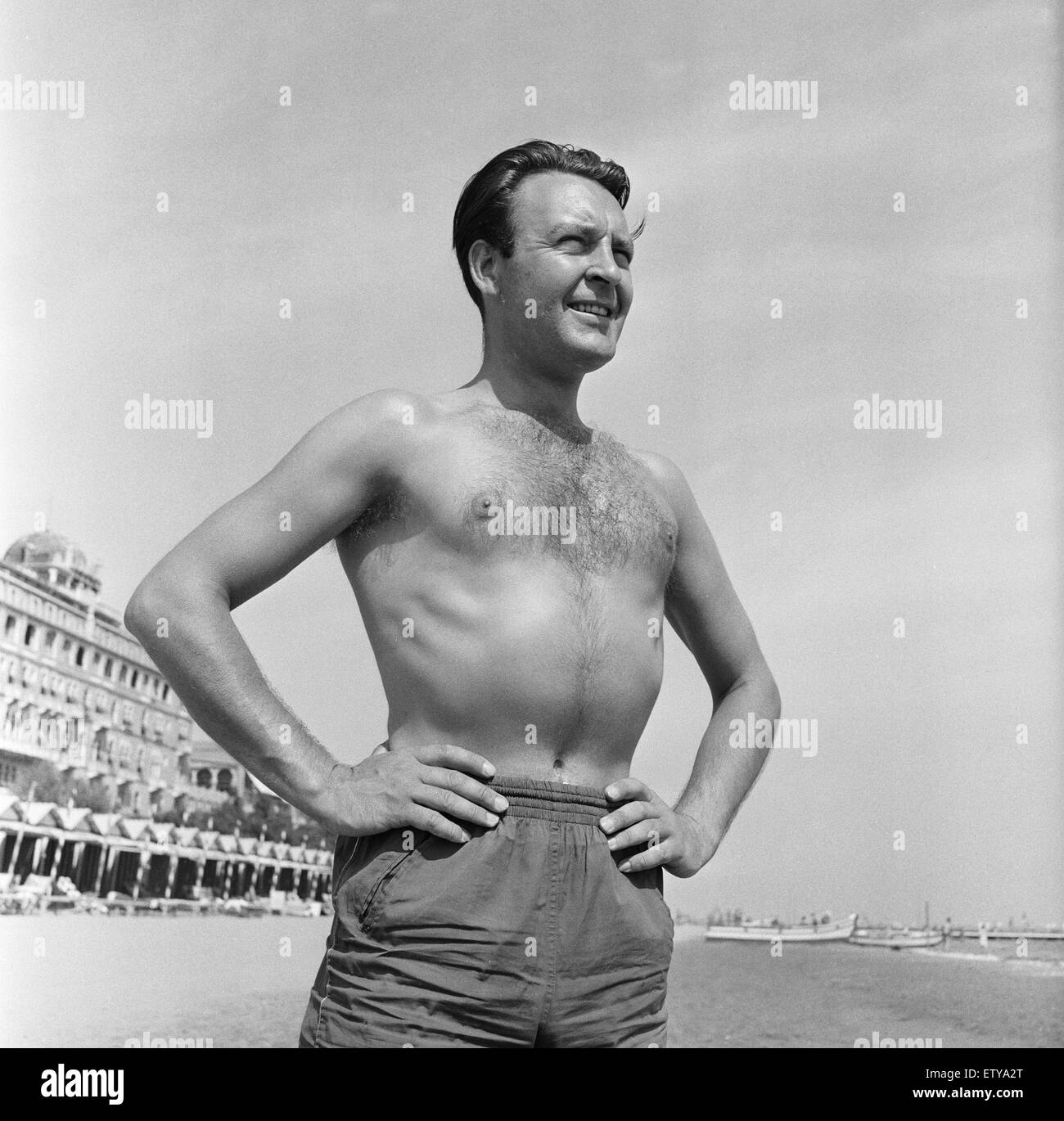Donald Sinden seen here on the beach during the Venice Film Festival ...