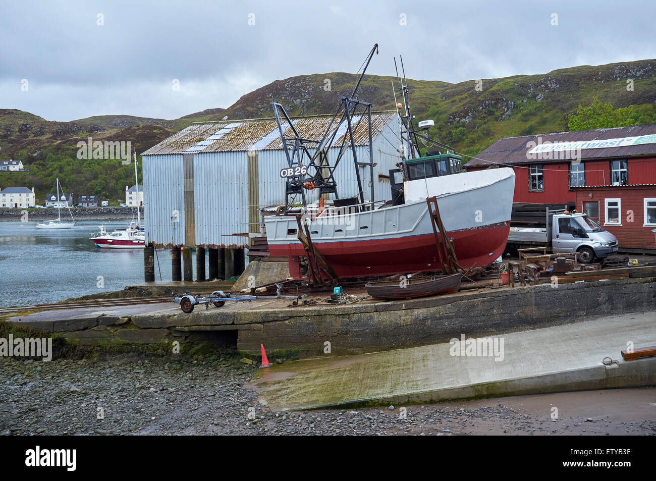 Fishing boat in boat yard, Mallaig, North West Scotland Stock Photo - Alamy