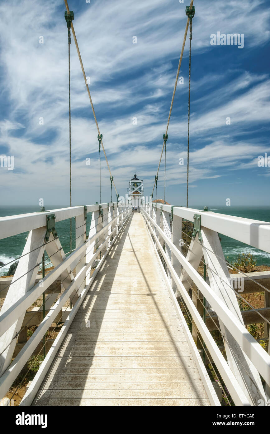 The bridge to Point Bonita Lighthouse under beautiful sky, San ...