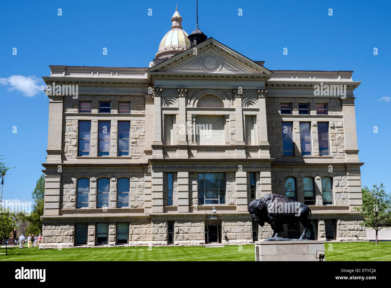 Sculpture of bison near back side of Wyoming State Capital Building ...