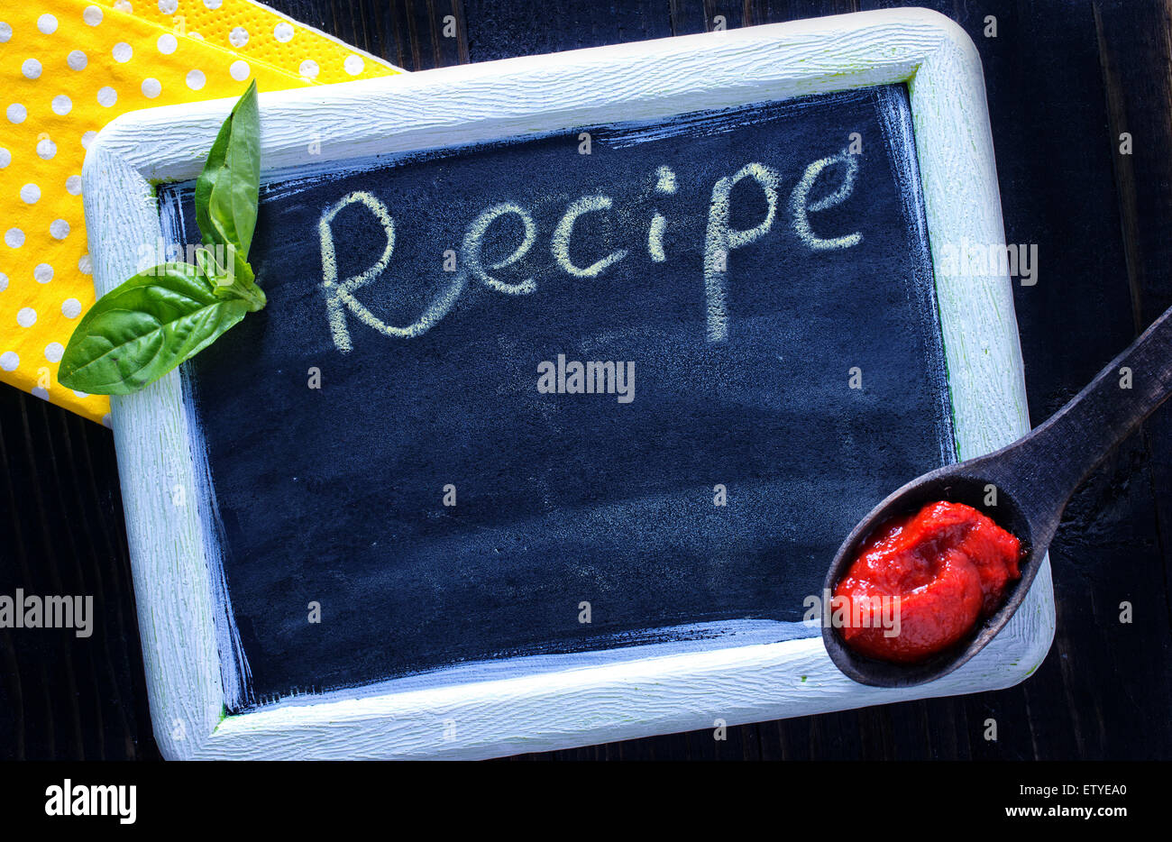 board for recipe on the kitchen table Stock Photo - Alamy