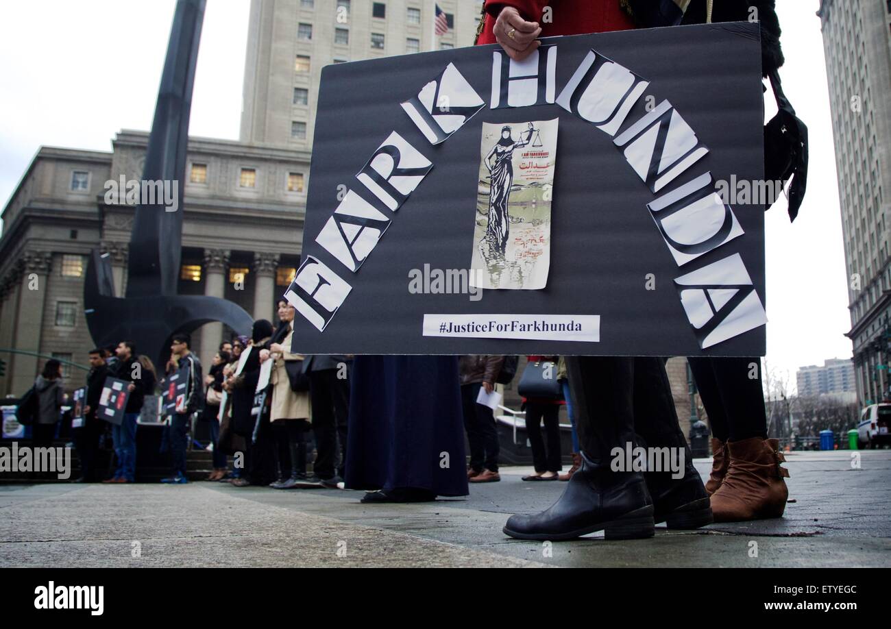 Vigil held at Foley Square in New York City for Farkhunda, Afghan woman ...
