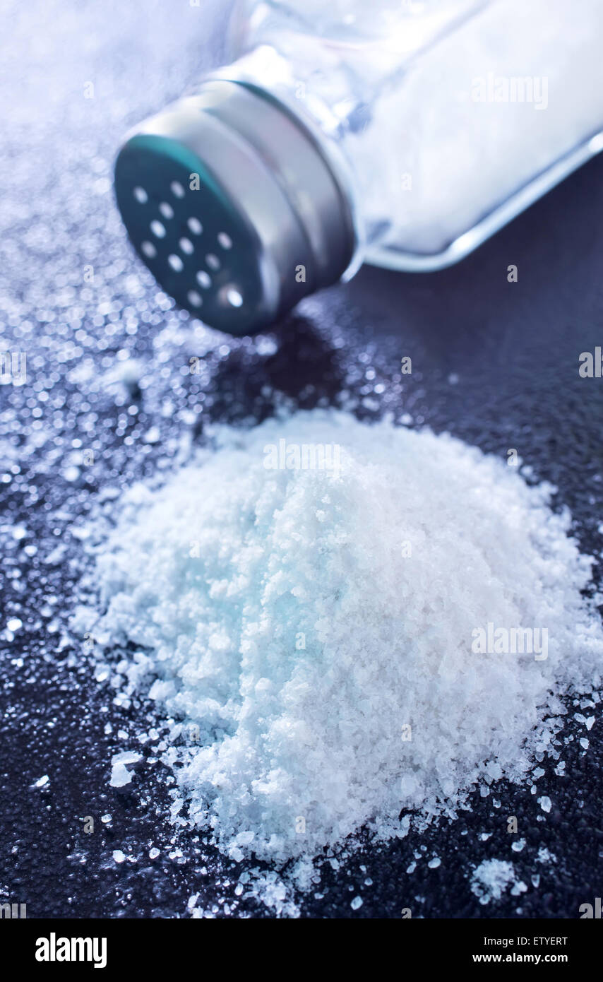 white sea salt in bottle and on a table Stock Photo - Alamy