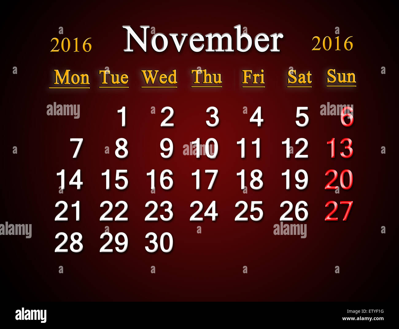 beautiful claret calendar on November of 201 Stock Photo - Alamy
