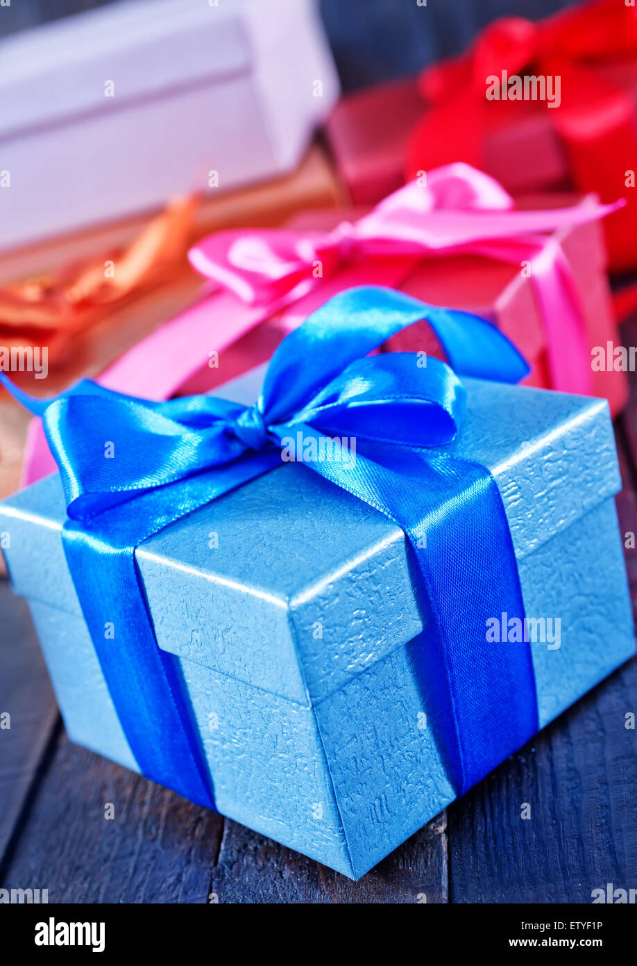 box for present on the wooden table Stock Photo - Alamy