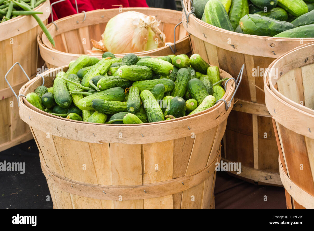 Pickles in a wicker basket on display at the market Stock Photo - Alamy