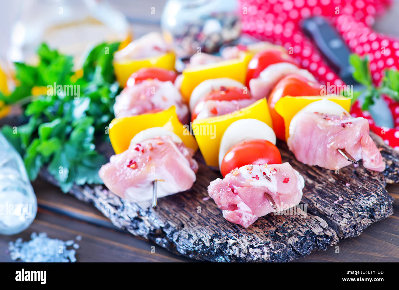 raw kebab on board and on a table Stock Photo - Alamy