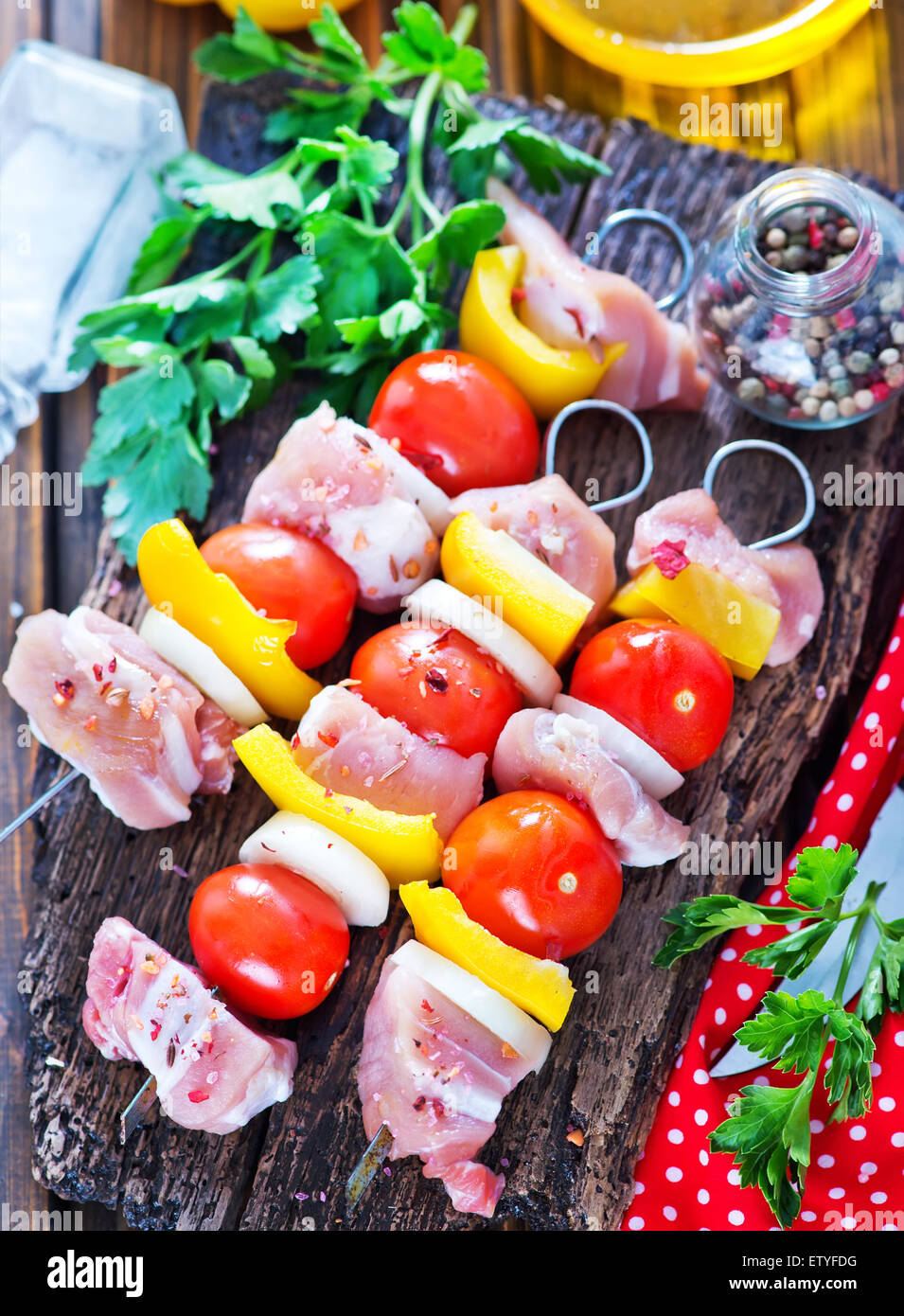 raw kebab on board and on a table Stock Photo - Alamy