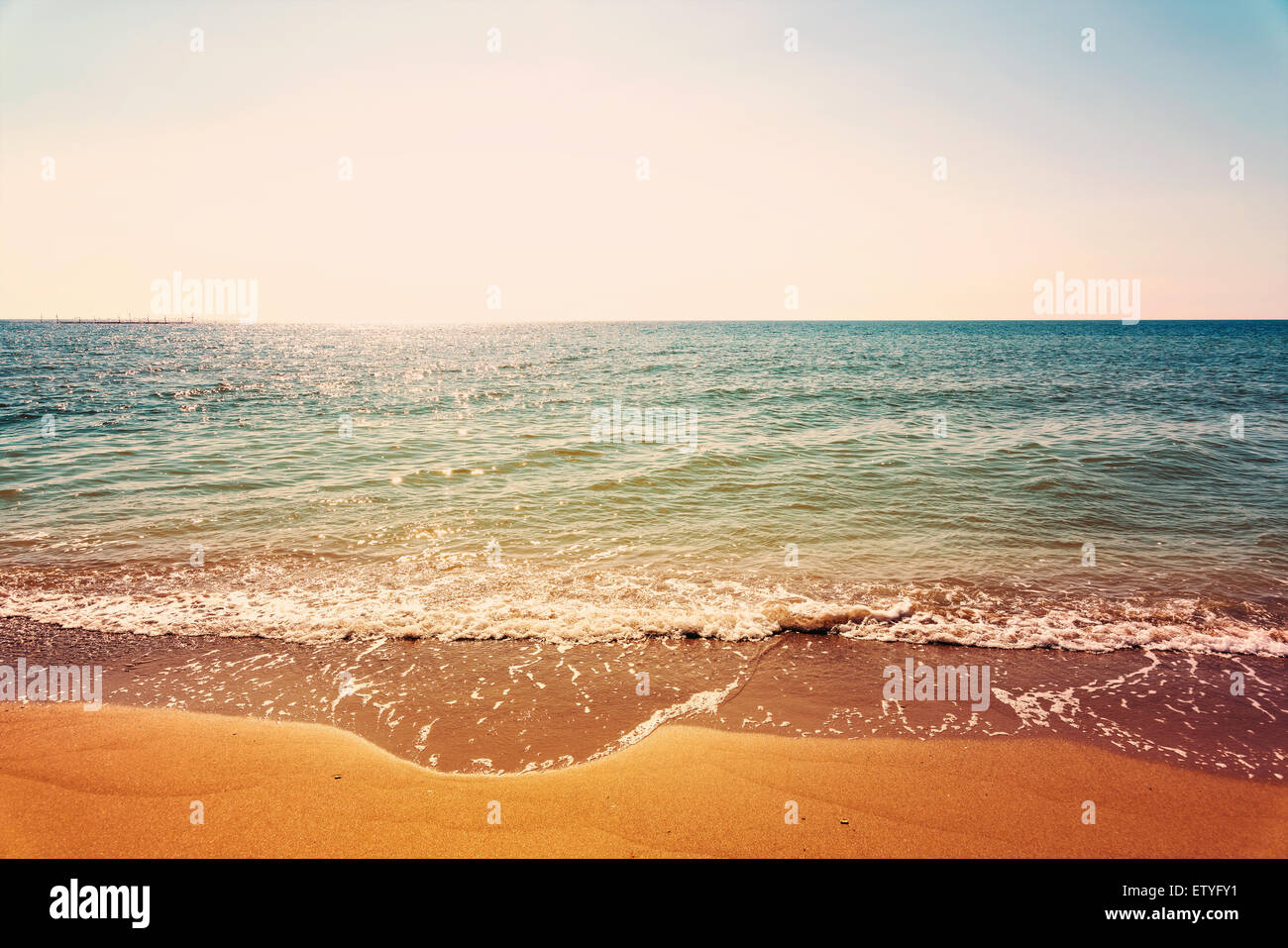 Retro Filter Of Sea And Tropical Beach In Summer Landscape Stock Photo ...