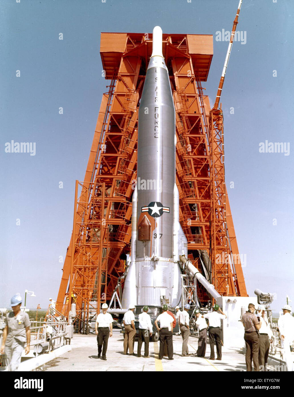Atlas 14F, a model of the Atlas rocket, is shown positioned on its ...