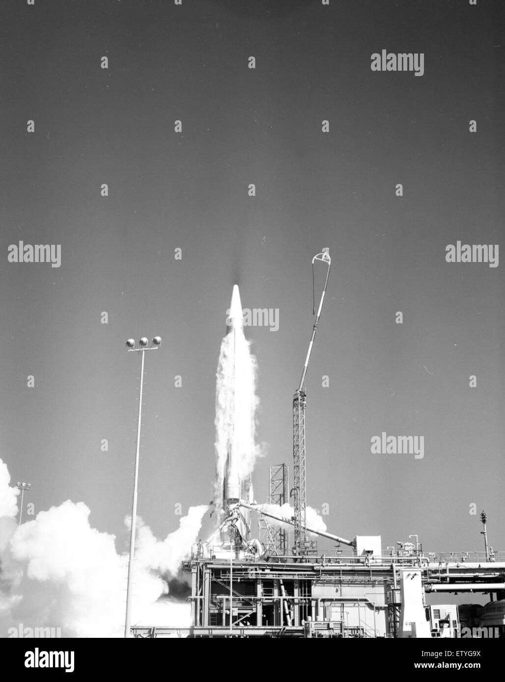 This image shows the lift-off of Atlas 32E, a rocket launch marking a ...