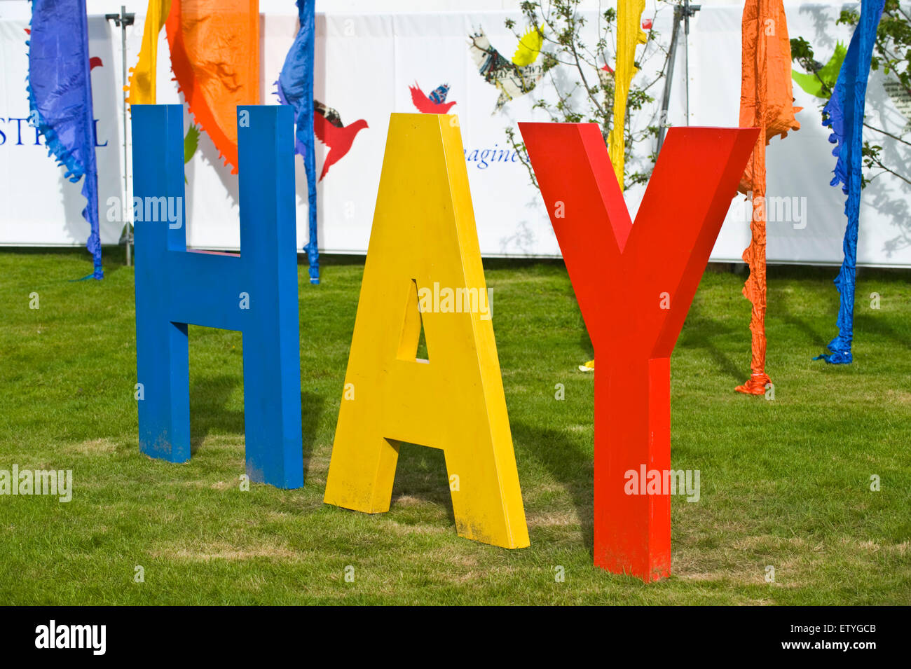 HAY giant sign on lawn at Hay Festival 2015 Stock Photo - Alamy