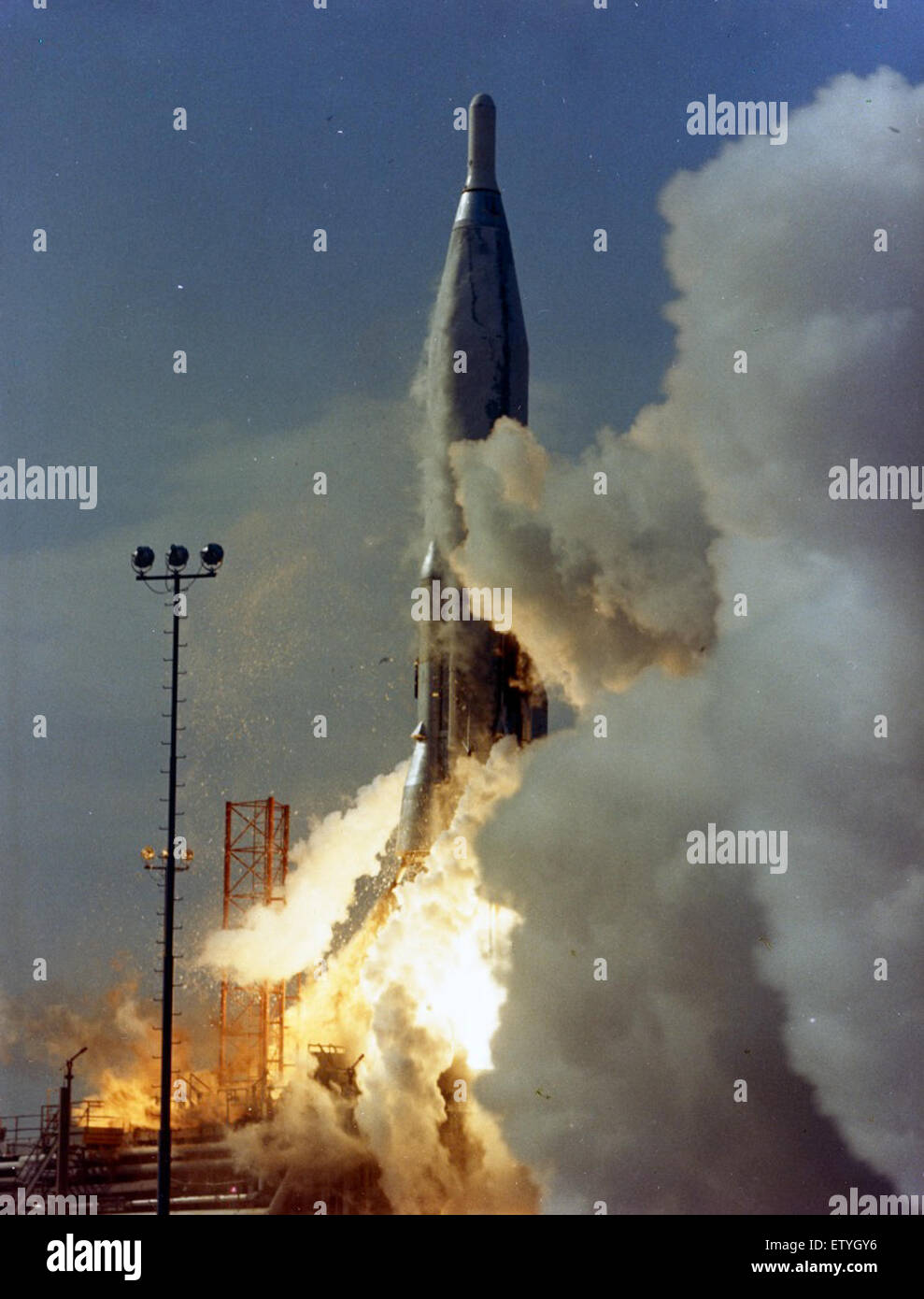 The Atlas missile launches in a spectacular display, showcasing ...